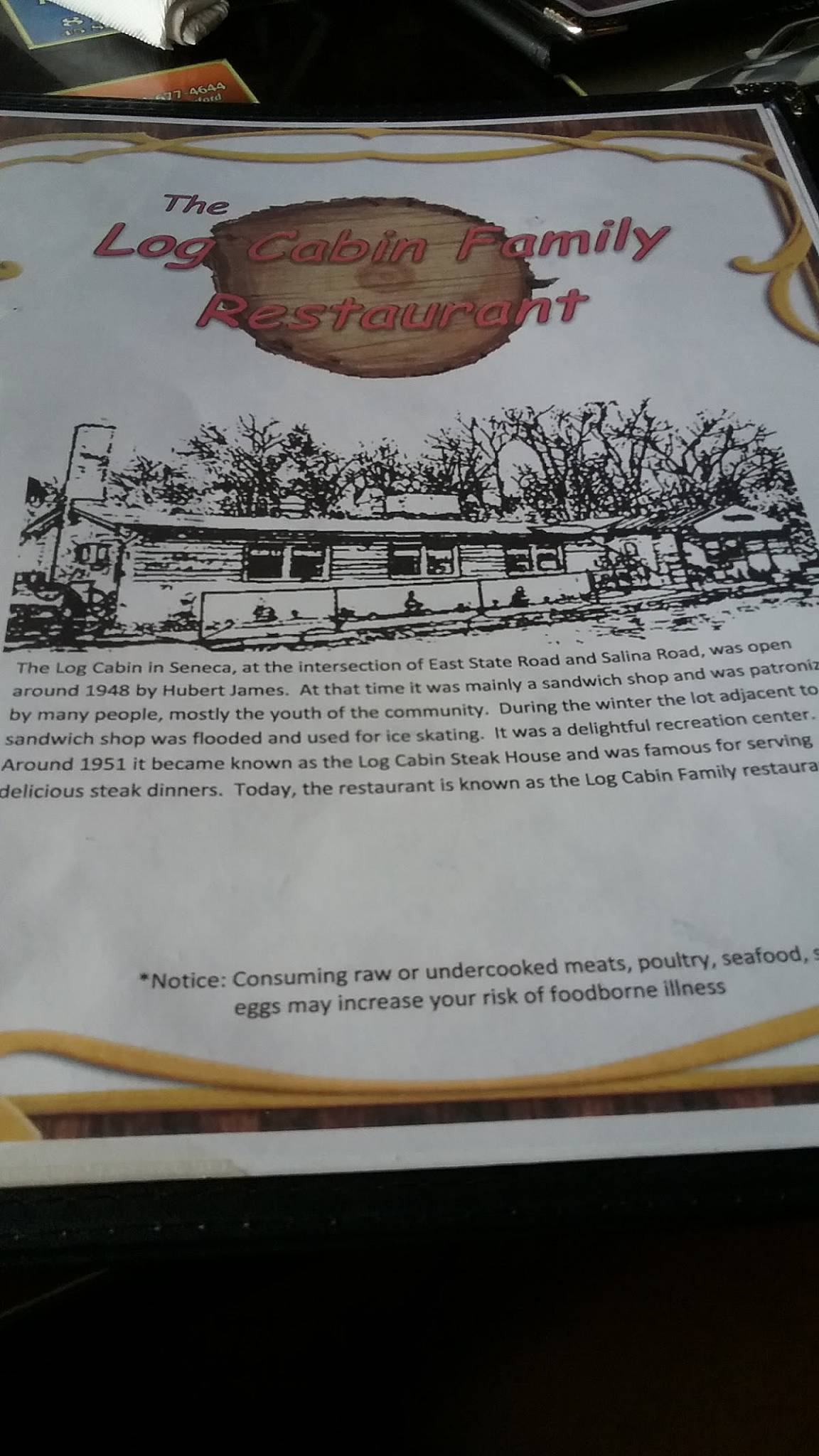 Menu at The Log Cabin BBQ, Seneca