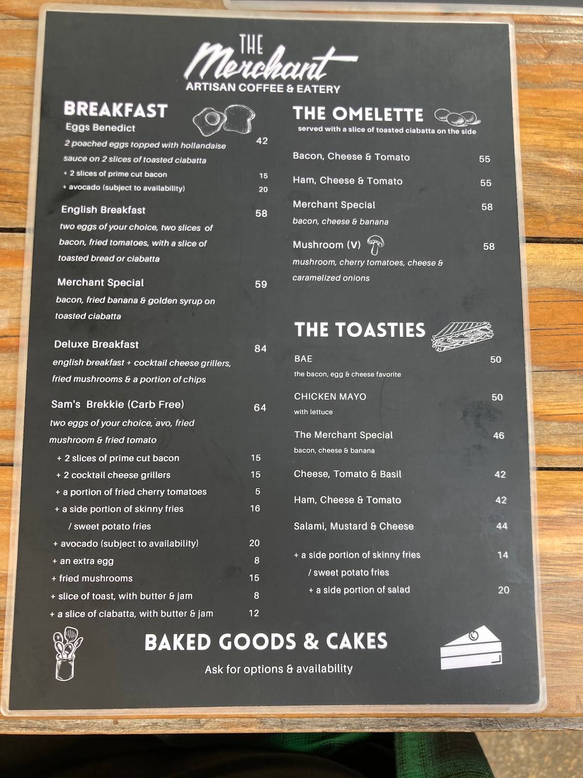 Menu at The Merchant Coffee (Town) cafe, Mossel Bay