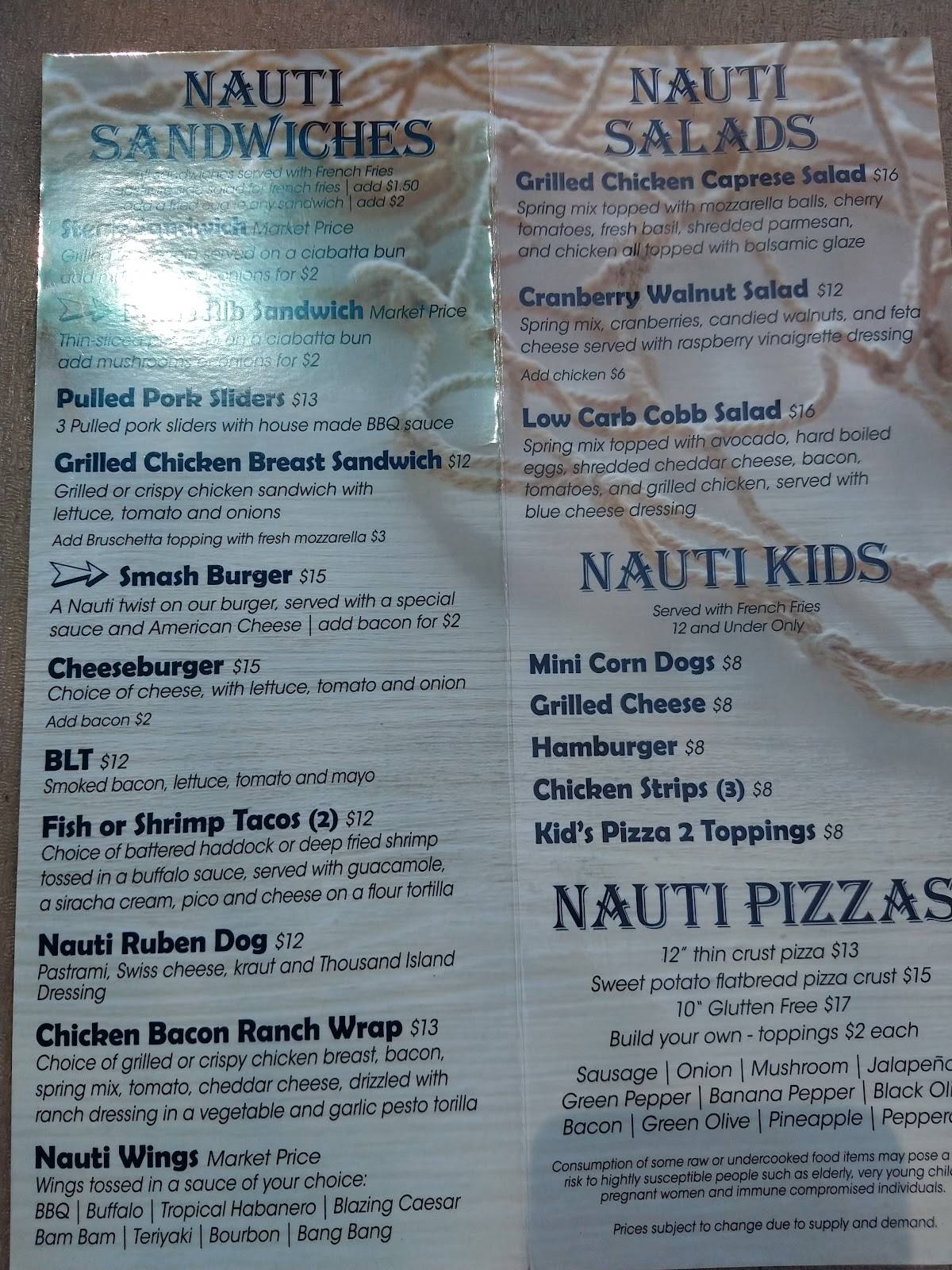 Menu at The Nauti Turtle restaurant, Fremont
