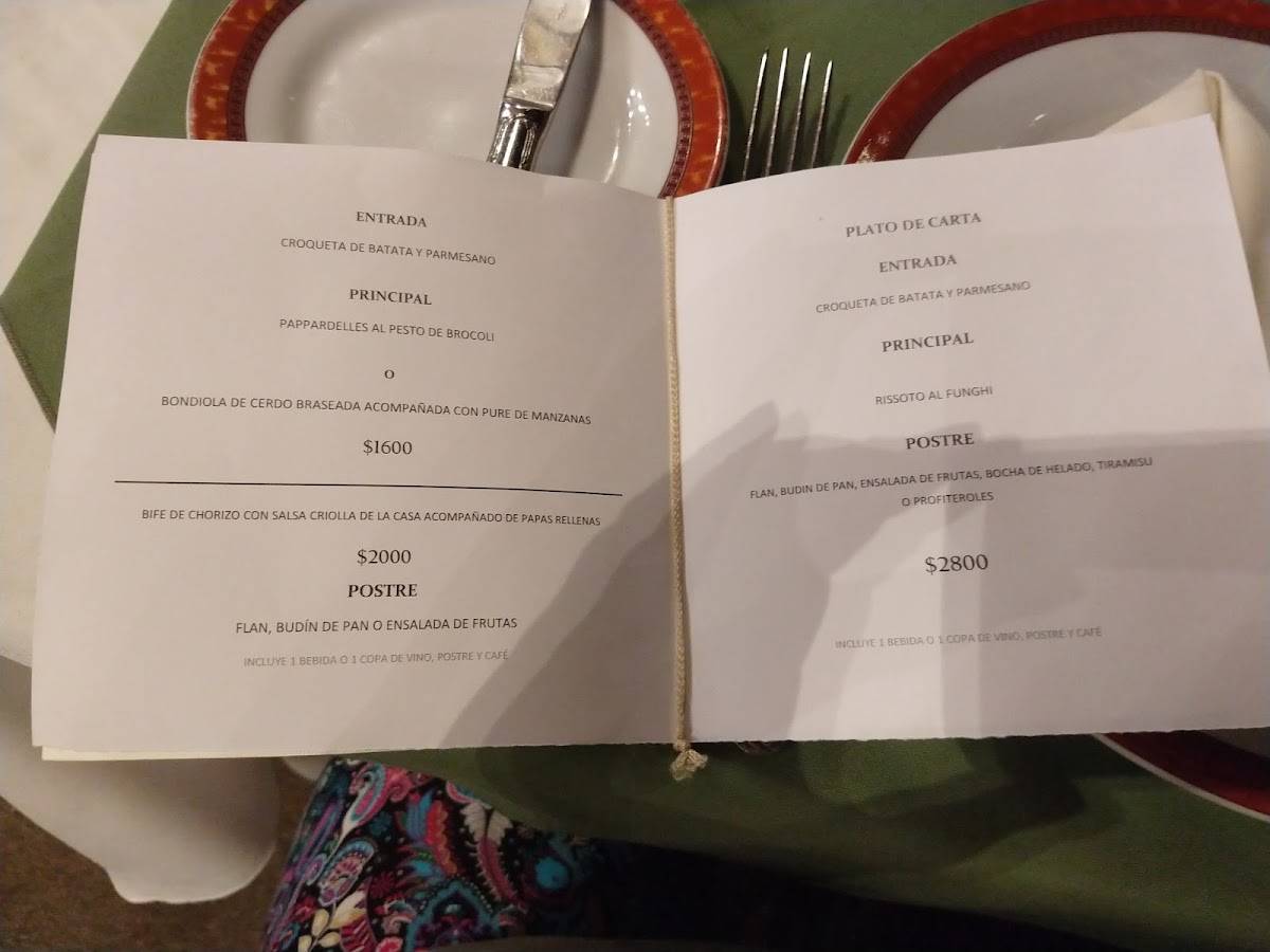 Menu at The New Brighton restaurant, Buenos Aires