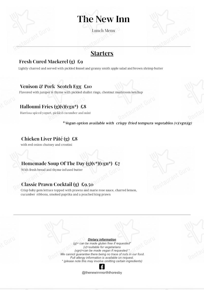 Menu at The New Inn pub & bar, North Thoresby, Station Rd