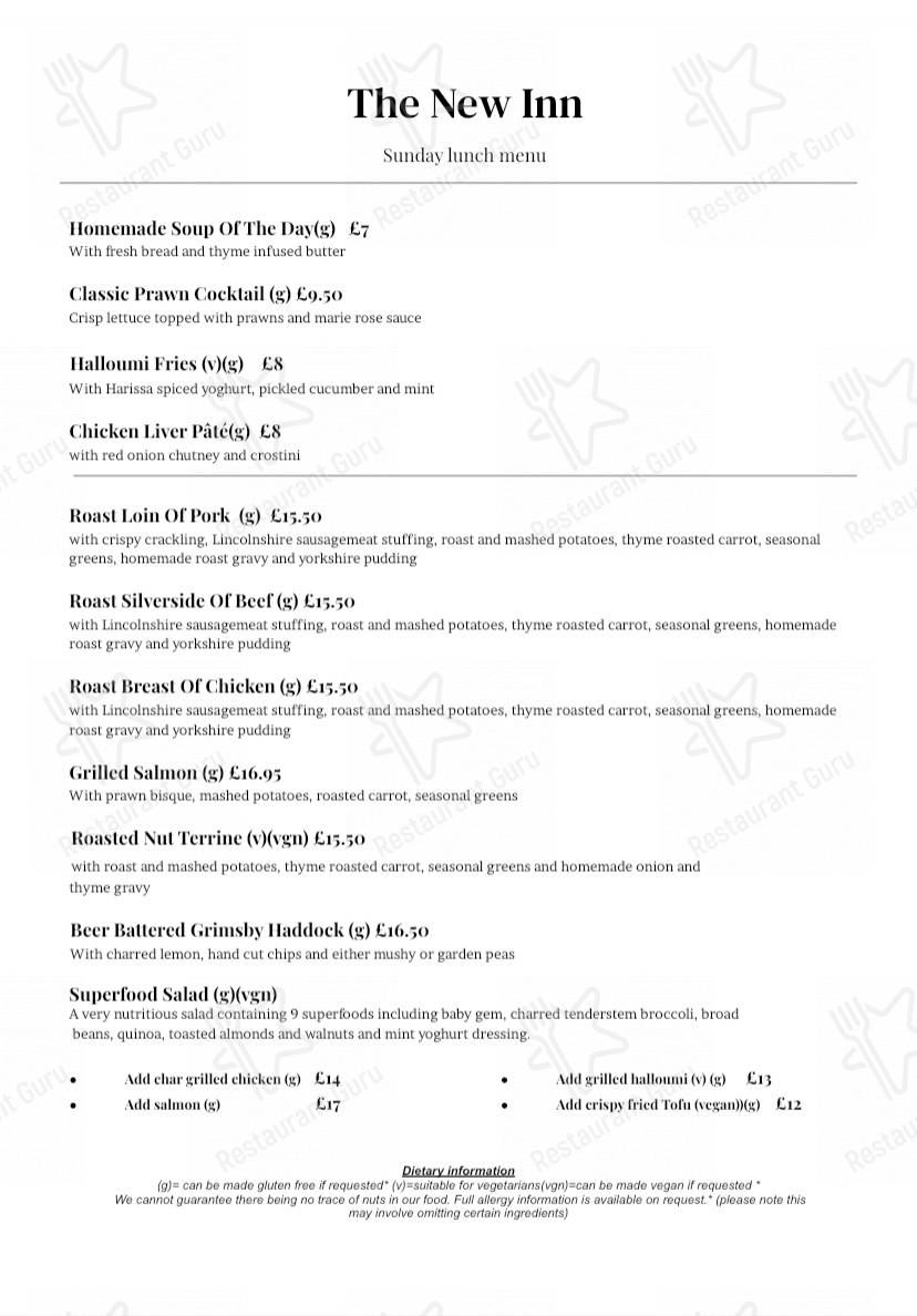 Menu at The New Inn pub & bar, North Thoresby, Station Rd