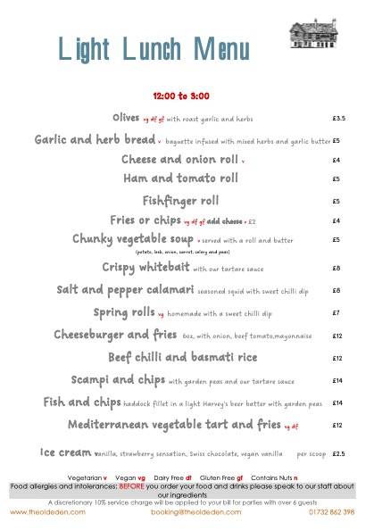 Menu at The Old Eden pub & bar, Edenbridge