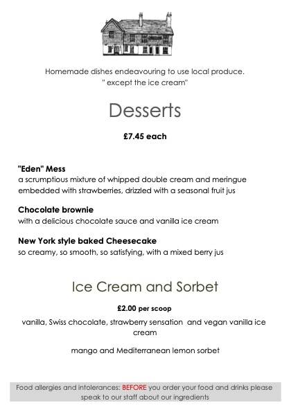 Menu at The Old Eden pub & bar, Edenbridge