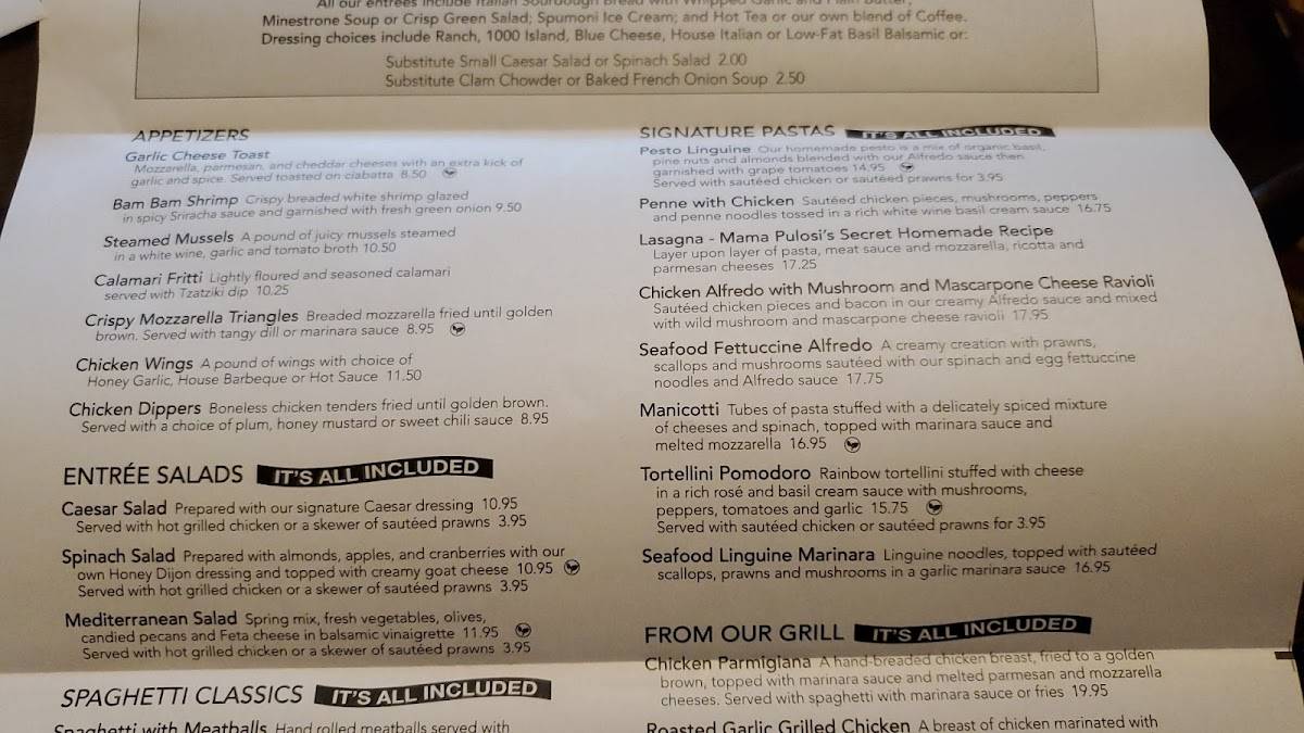 Menu at The Old Spaghetti Factory (Saskatoon) restaurant, Saskatoon