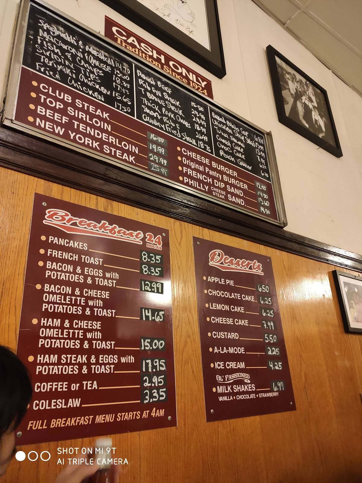 Menu at The Original Pantry Cafe, Los Angeles