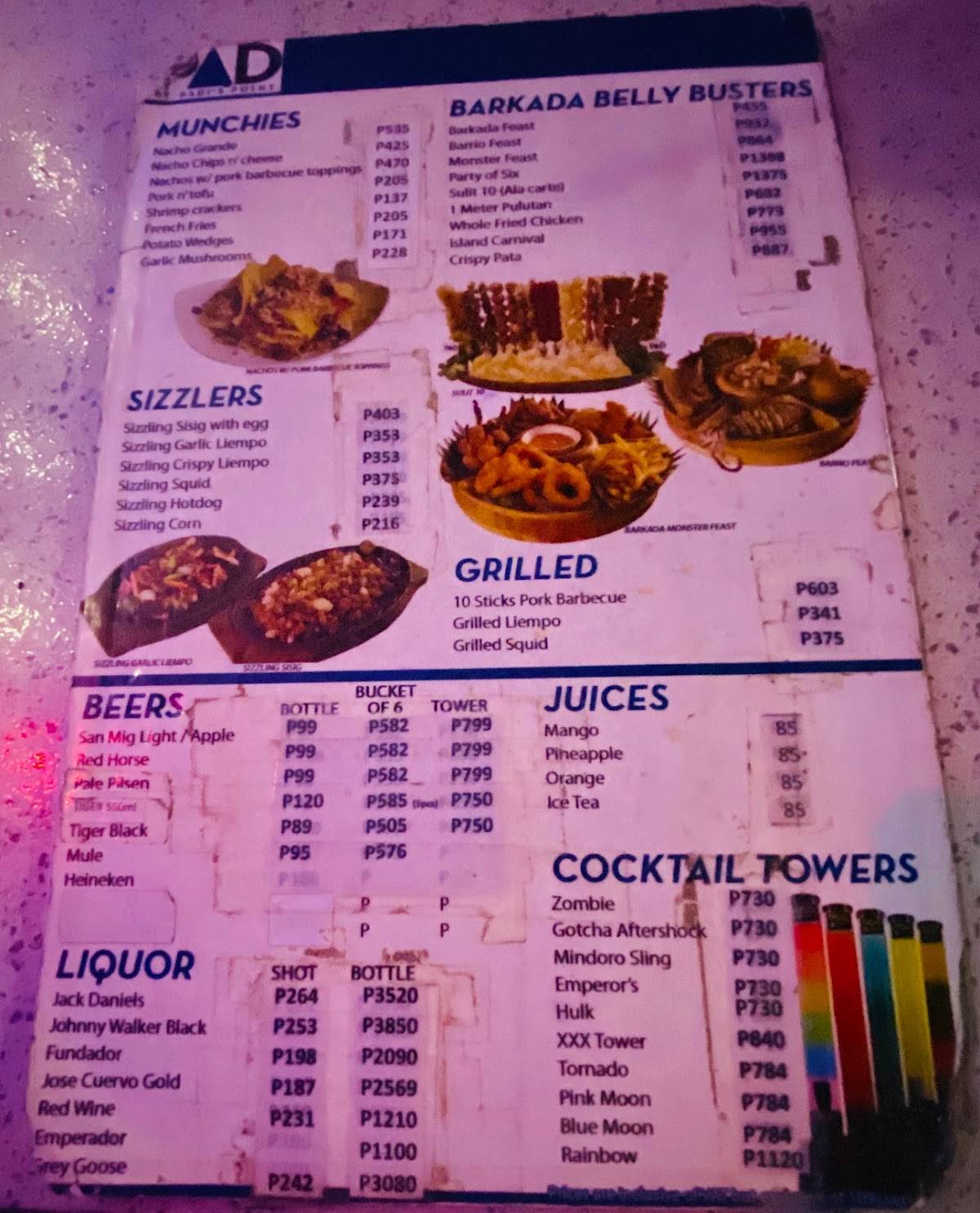 Menu at The Pad pub & bar, Pasay, SM Mall of Asia