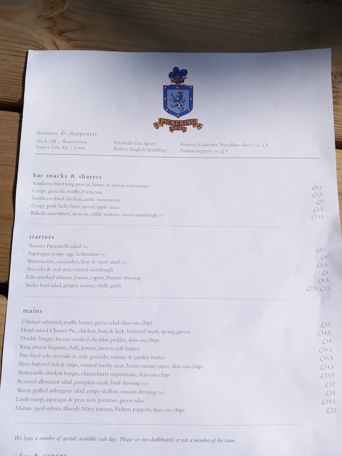 Menu at The Pickering Arms pub & bar, Warrington
