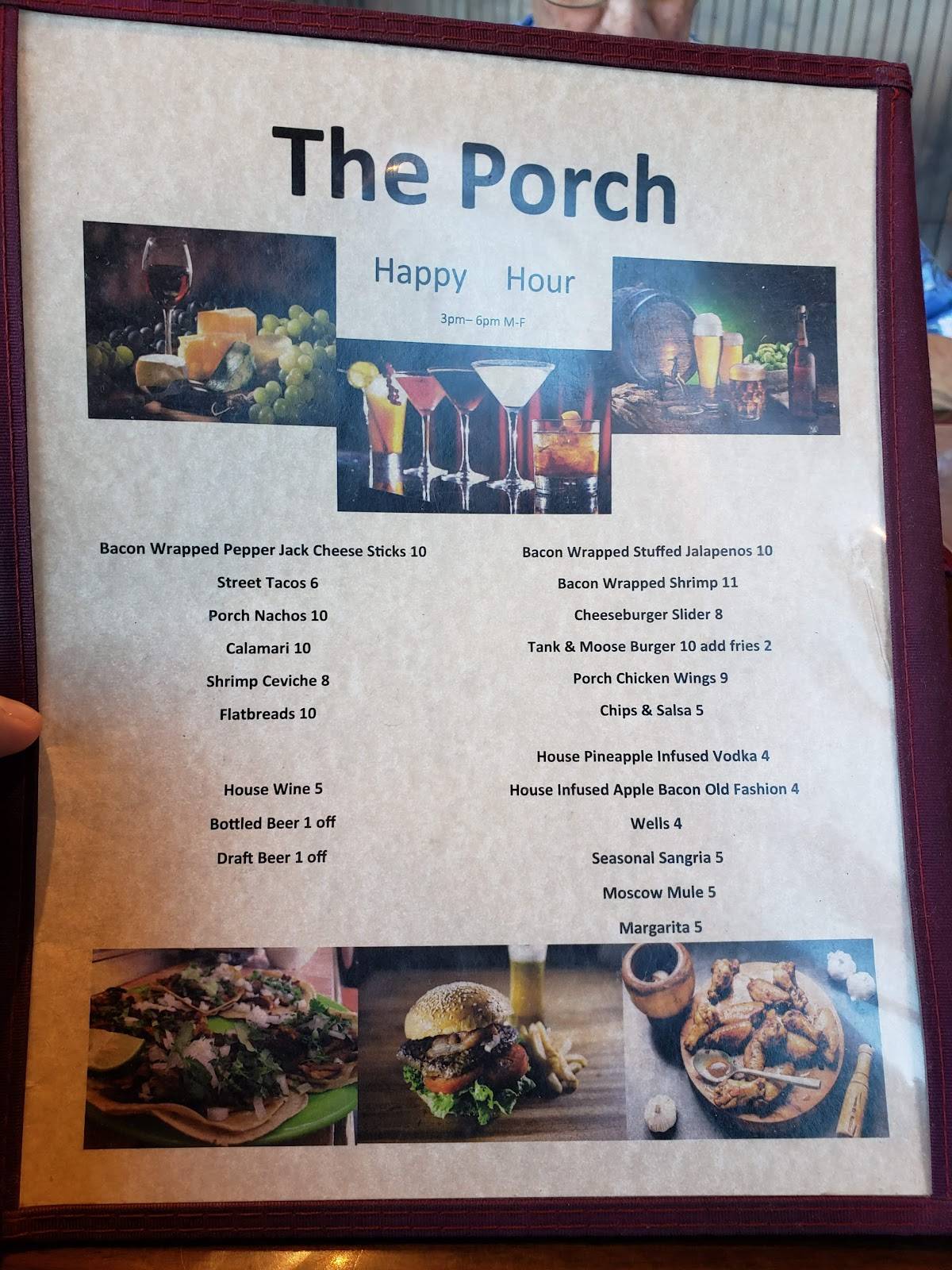 Menu at The Porch steakhouse, Ellensburg