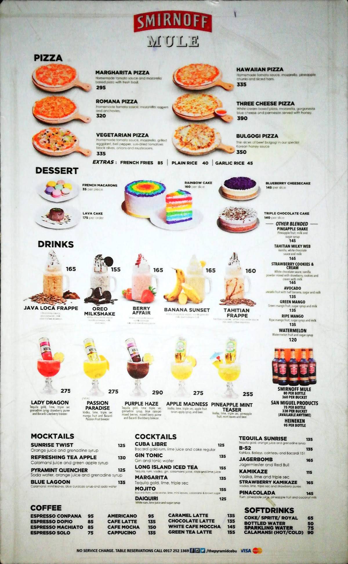 Menu at The Pyramid restaurant, Cebu City
