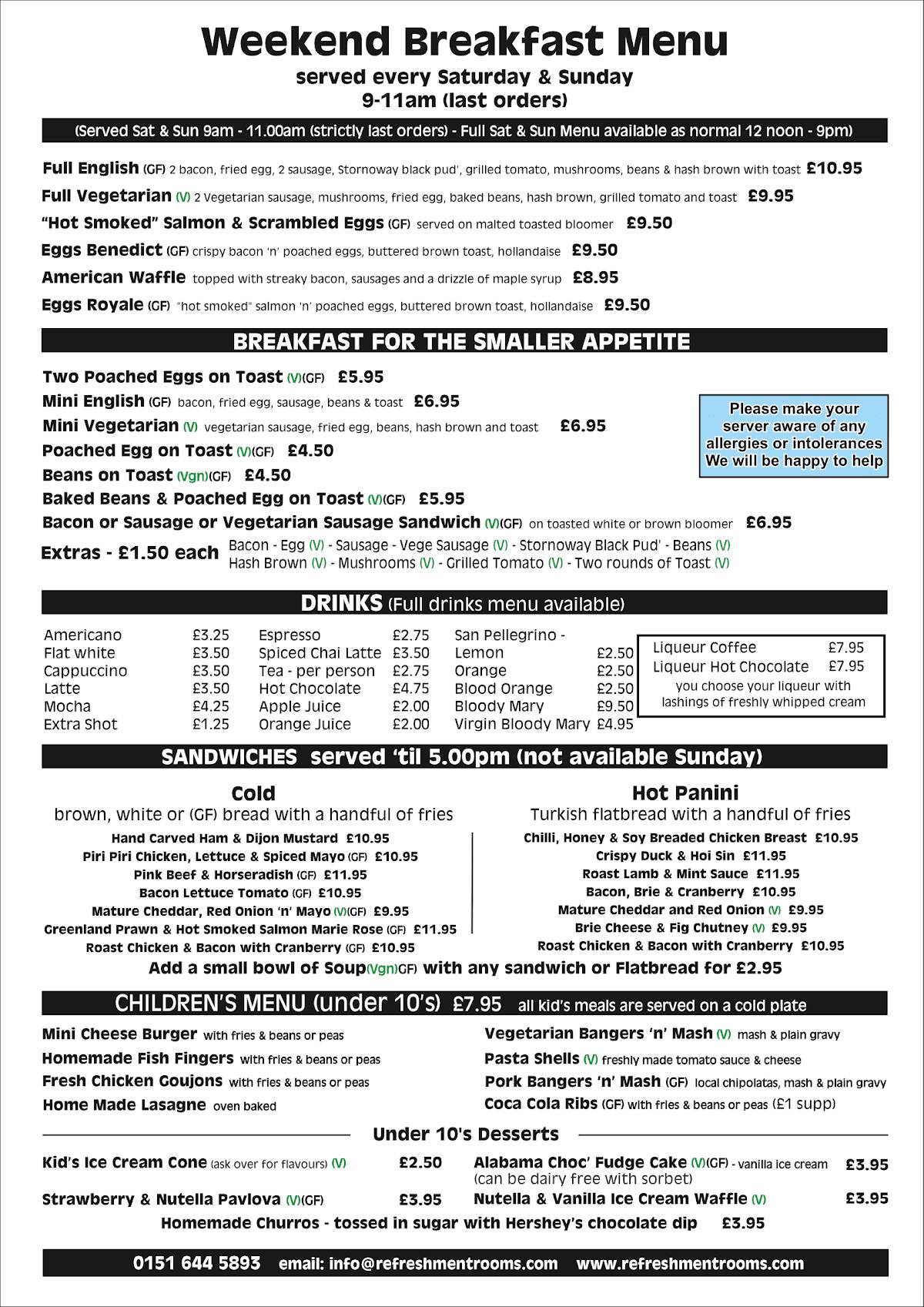 Menu at The Refreshment Rooms pub & bar, Birkenhead