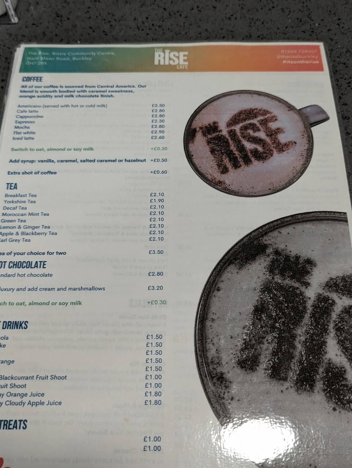 Carta del café The Rise, Buckley