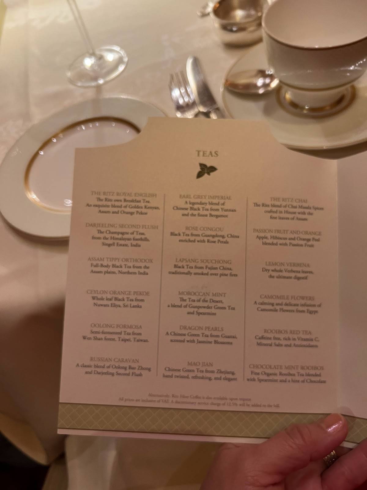 Menu at The Ritz Restaurant, London