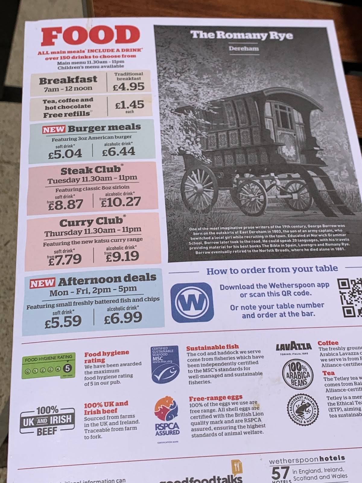 Menu at The Romany Rye - JD Wetherspoon pub & bar, Dereham
