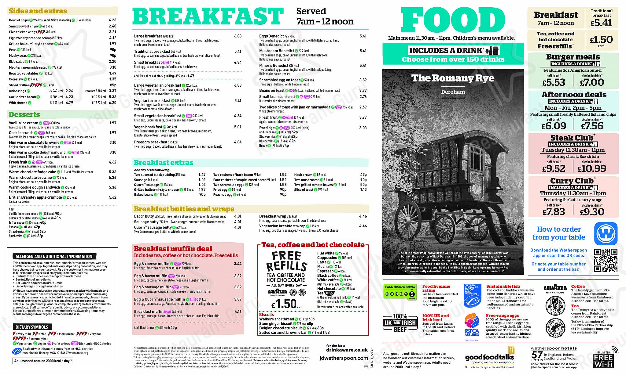 Menu at The Romany Rye - JD Wetherspoon pub & bar, Dereham