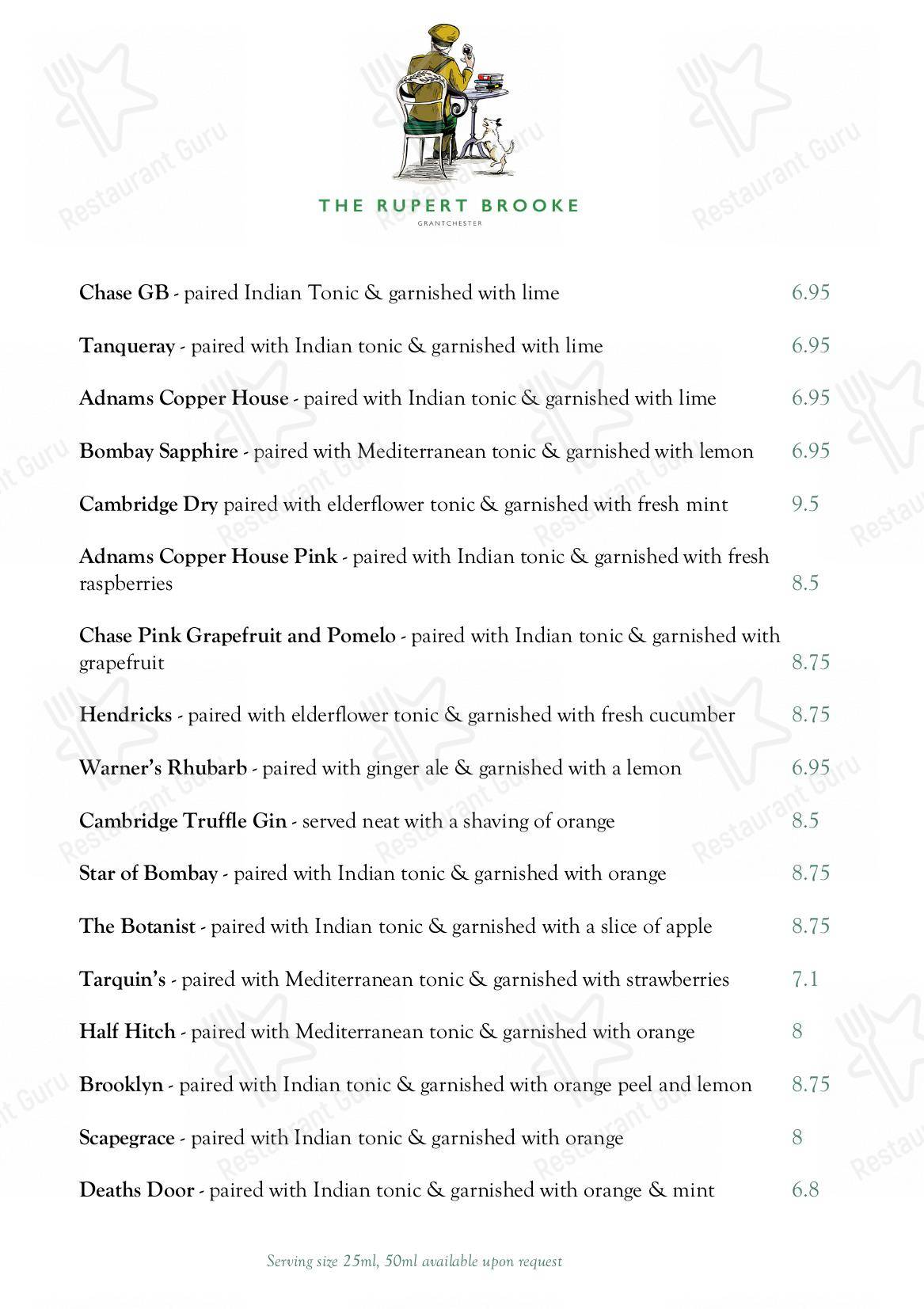 Menu at The Rupert Brooke pub & bar, Cambridge