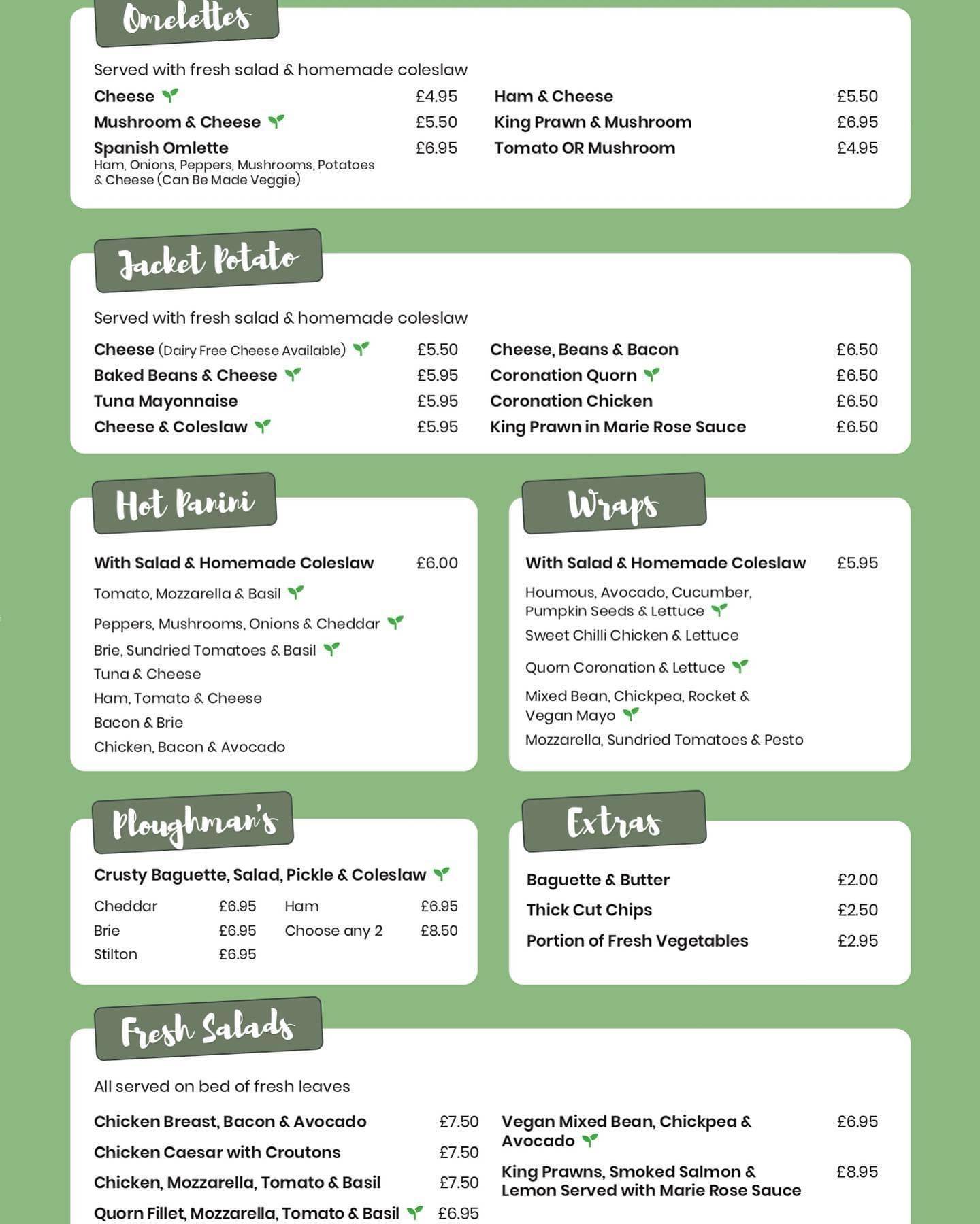 Menu at The Sunflower Bistro cafe, Southend-on-Sea
