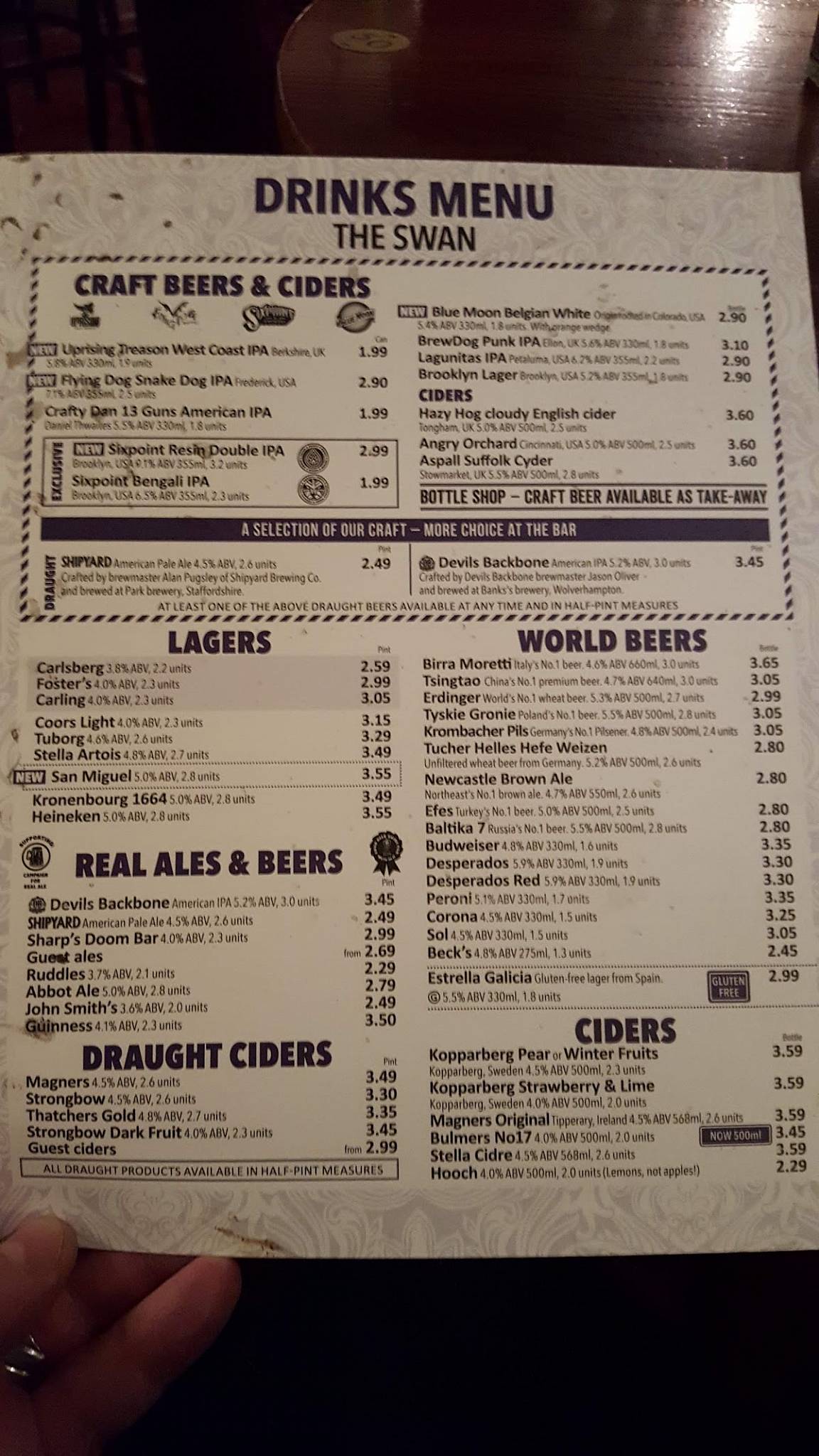 Menu at The Swan - JD Wetherspoon pub & bar, Weymouth