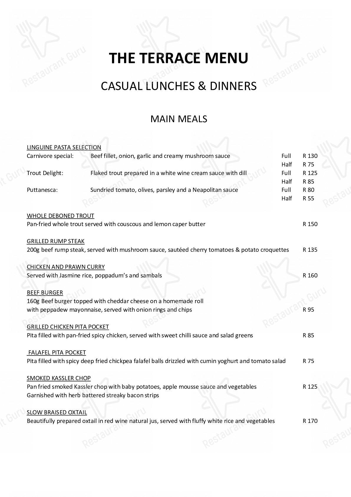 Menu at The Terrace Restaurant, Sandton, Bryanston Country Club Golf Course