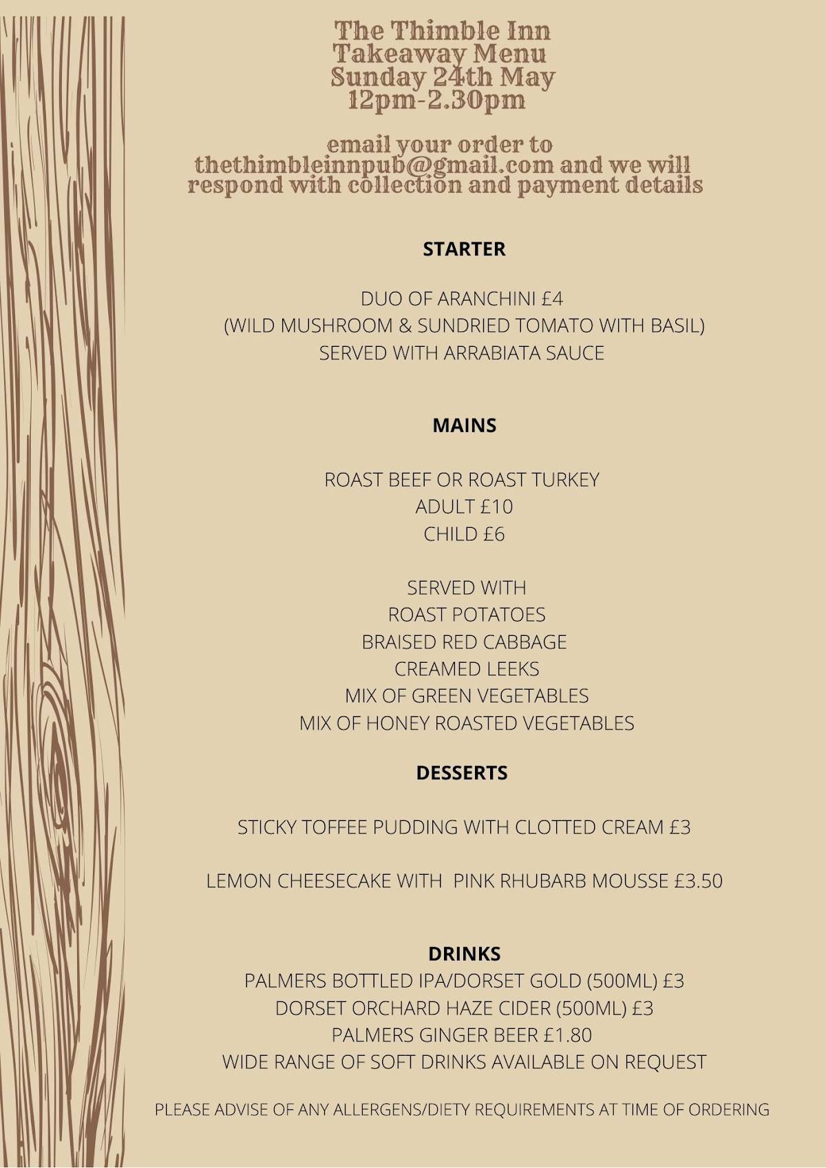 Menu at The Thimble Inn pub & bar, Puddletown