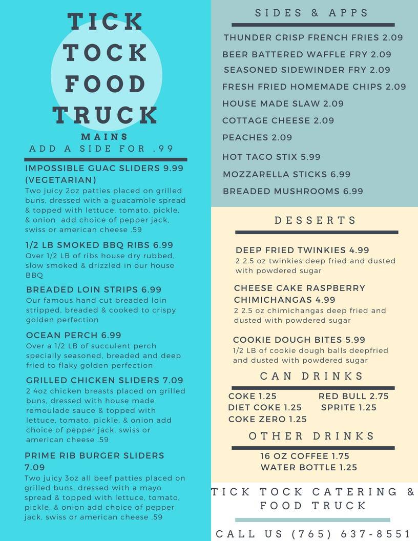 Menu at The Tick Tock Tavern & Eatery pub & bar, Lafayette