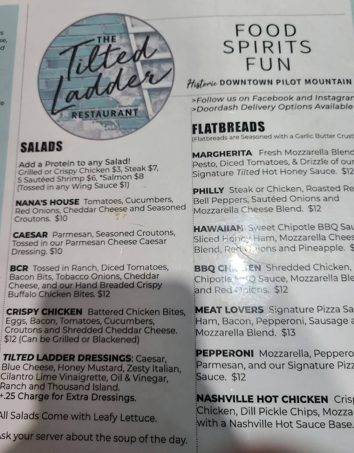 Menu at The Tilted Ladder desserts, Pilot Mountain