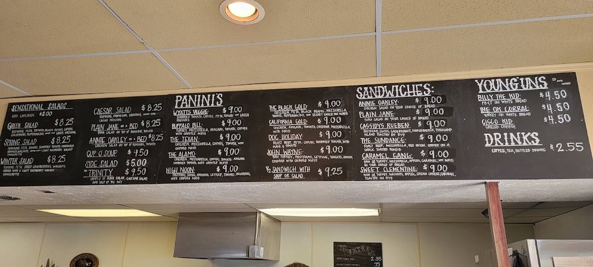 Menu at The Tin Cup cafe, Arlington