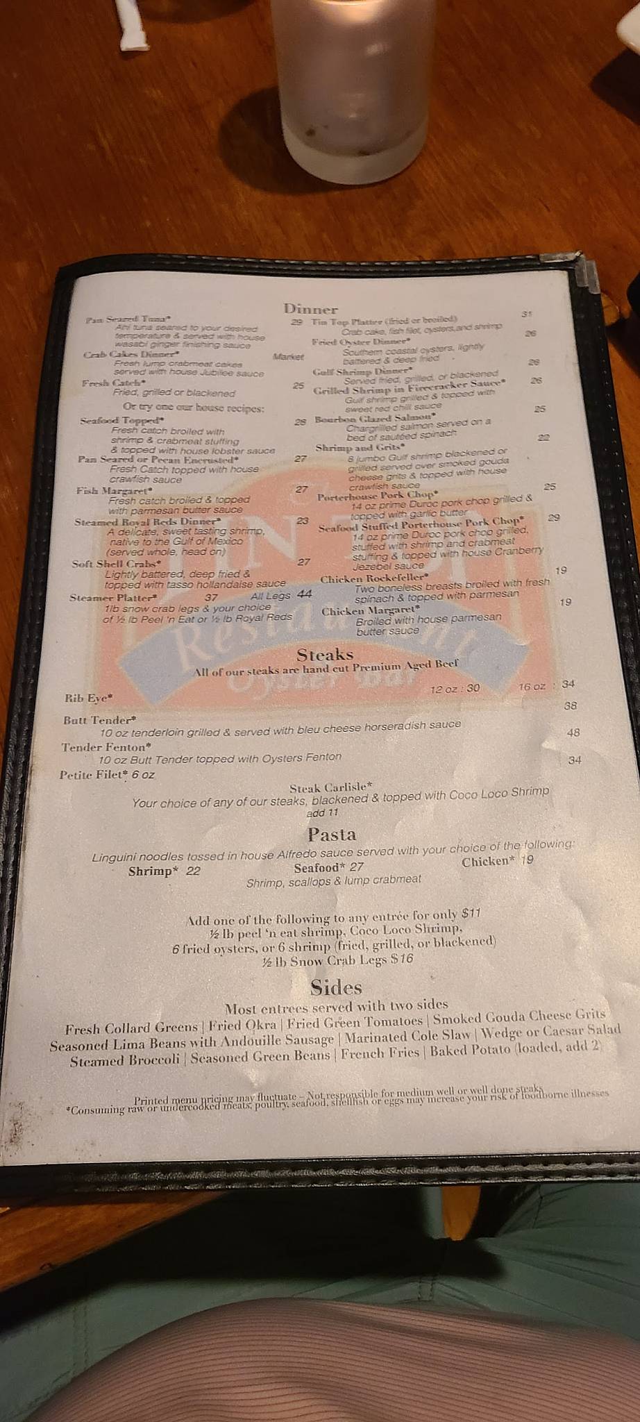 Menu at The Tin Top Restaurant & Oyster Bar, Bon Secour