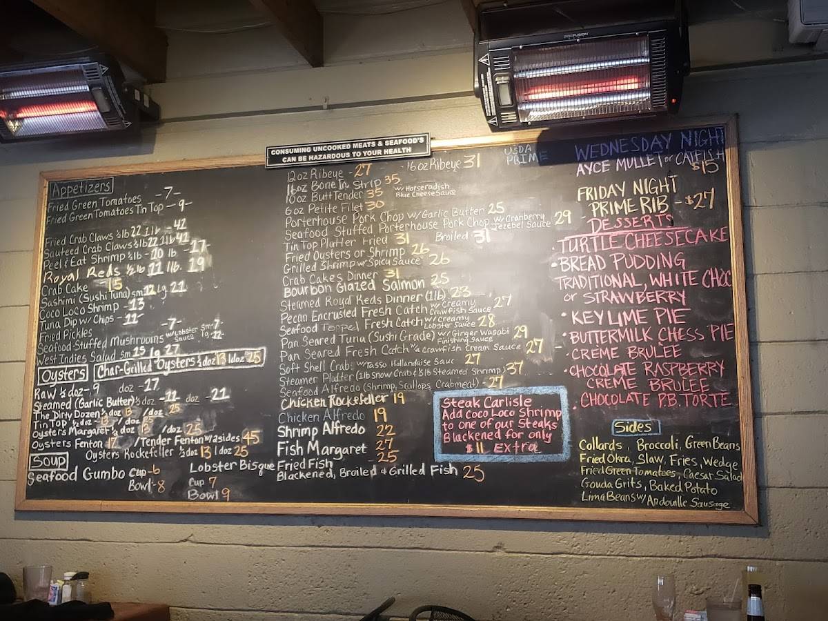 Menu at The Tin Top Restaurant & Oyster Bar, Bon Secour
