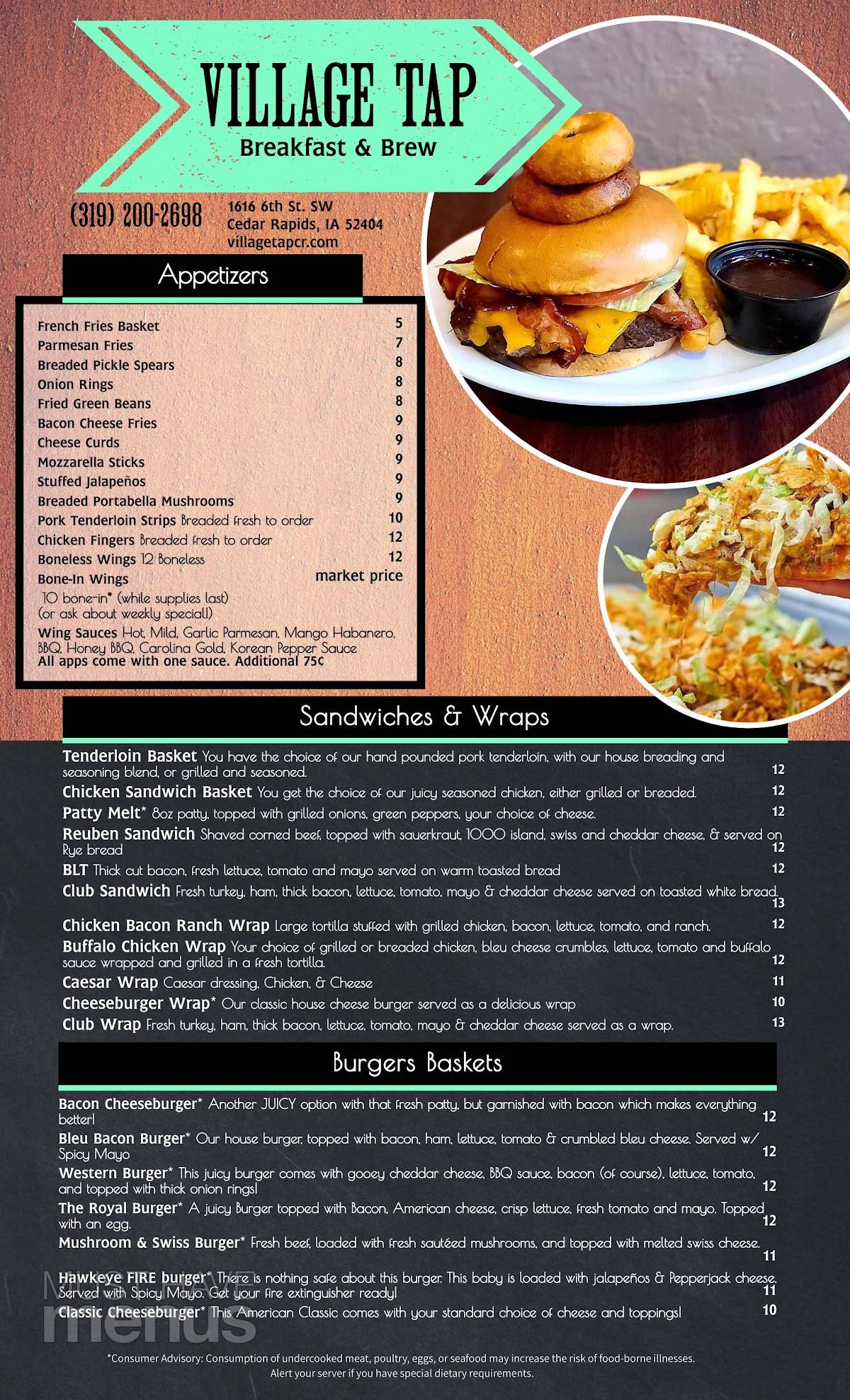Menu at The Village Tap pub & bar, Cedar Rapids