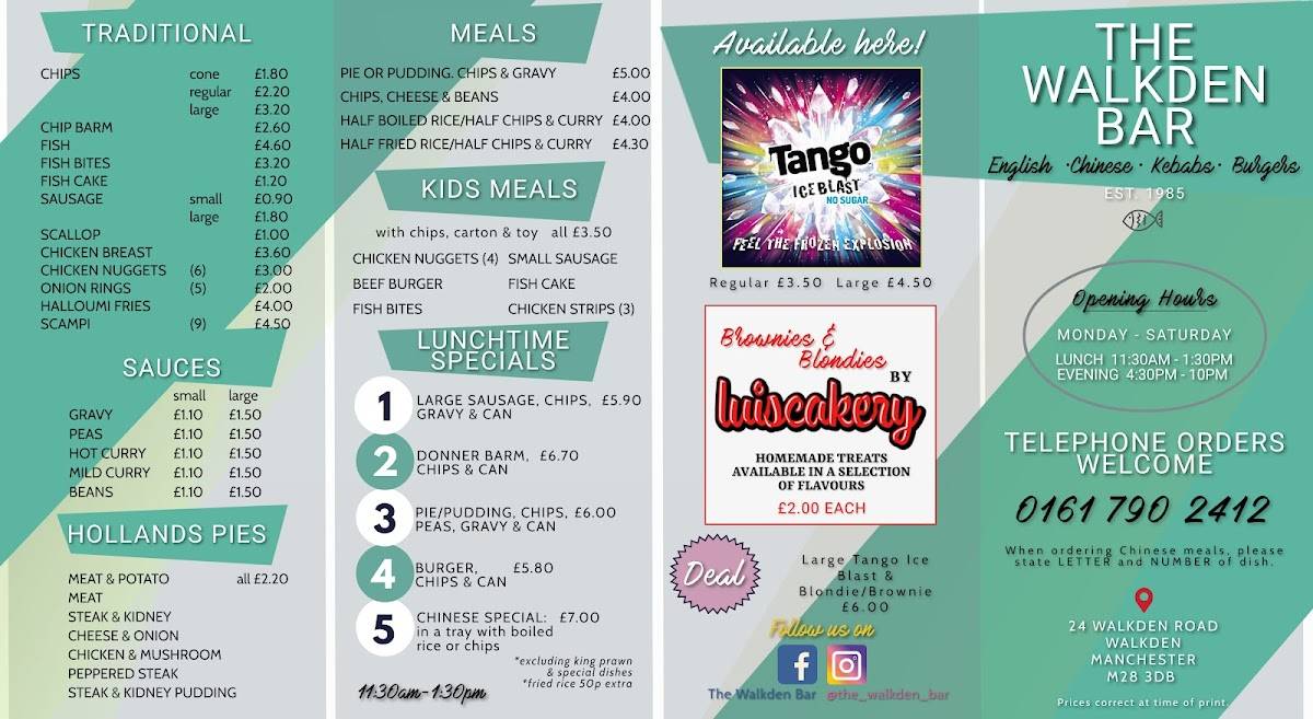 Menu at The Walkden Bar, Eccles