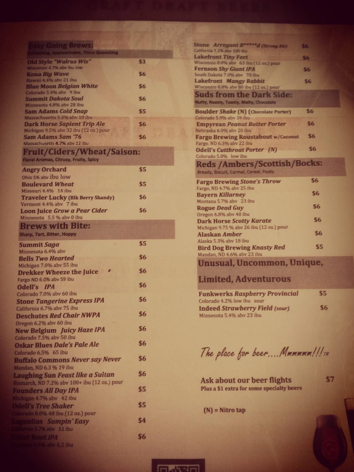 Menu at Walrus Restaurant, Bismarck