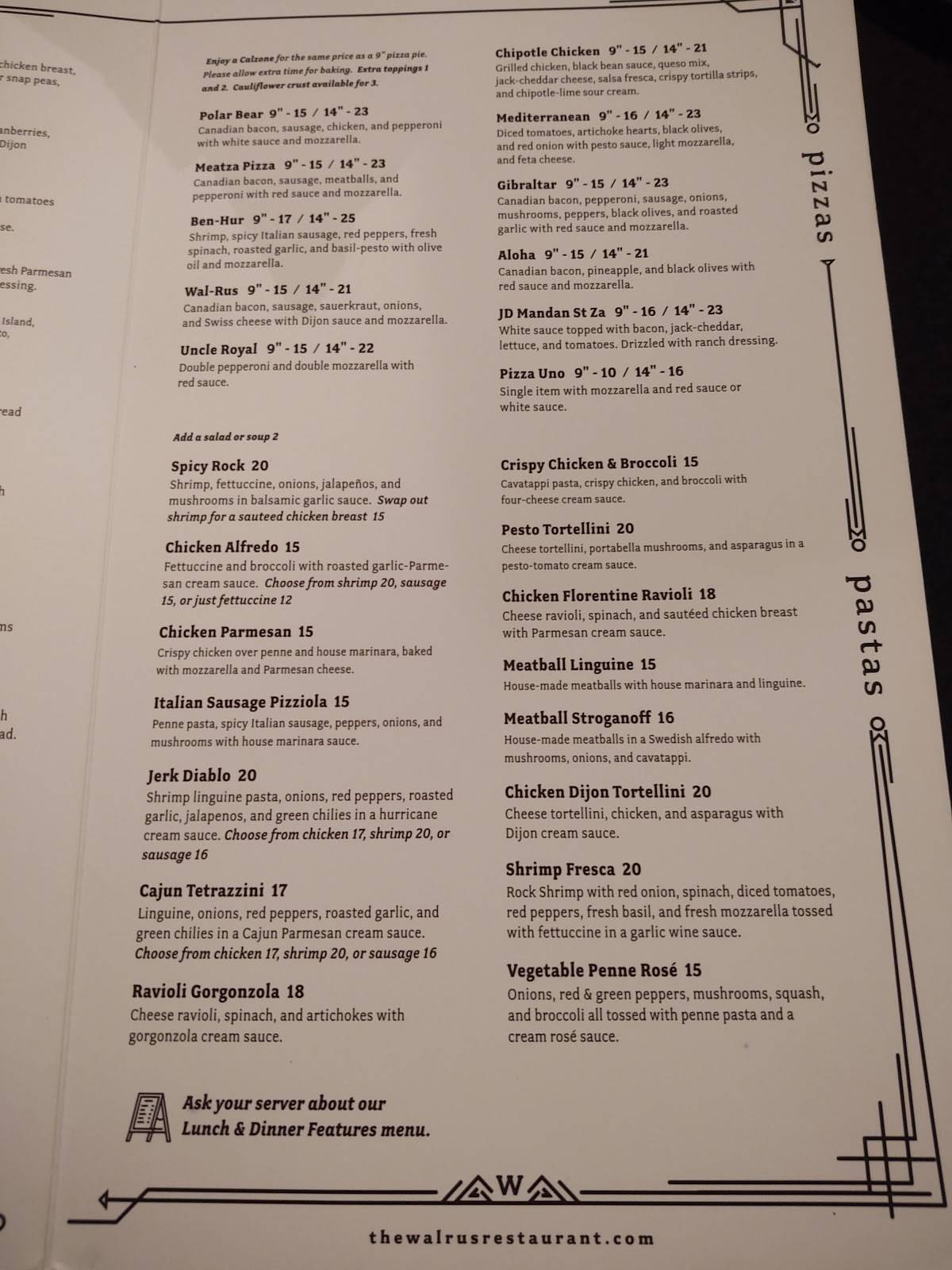 Menu at Walrus Restaurant, Bismarck