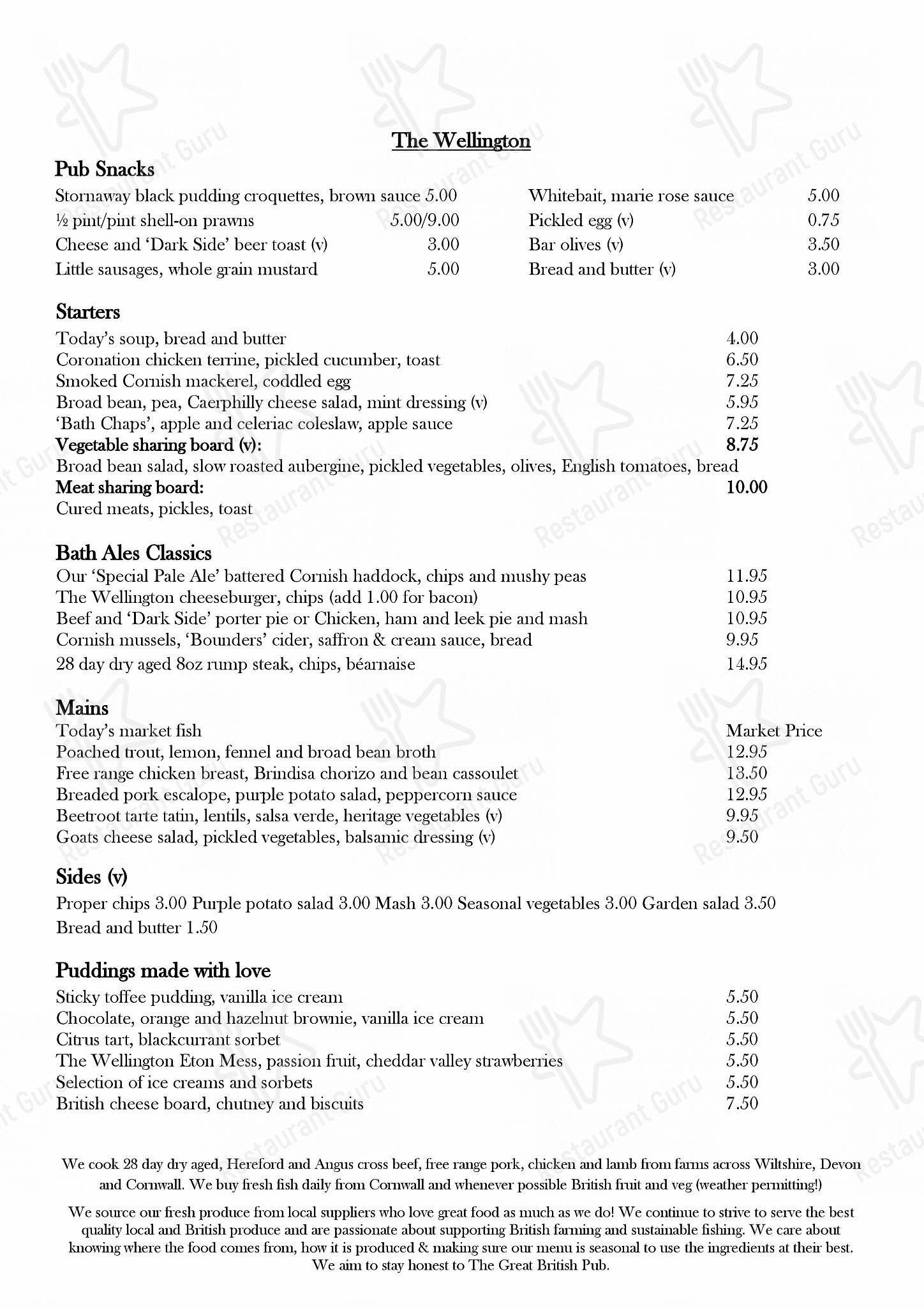 Menu at The Wellington, Bristol pub & bar, Bristol