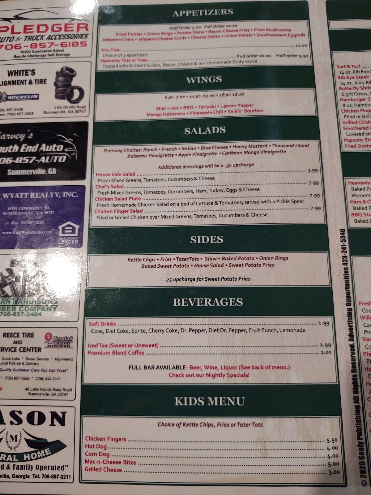 Menu at The Willow Tree Grill restaurant, Summerville