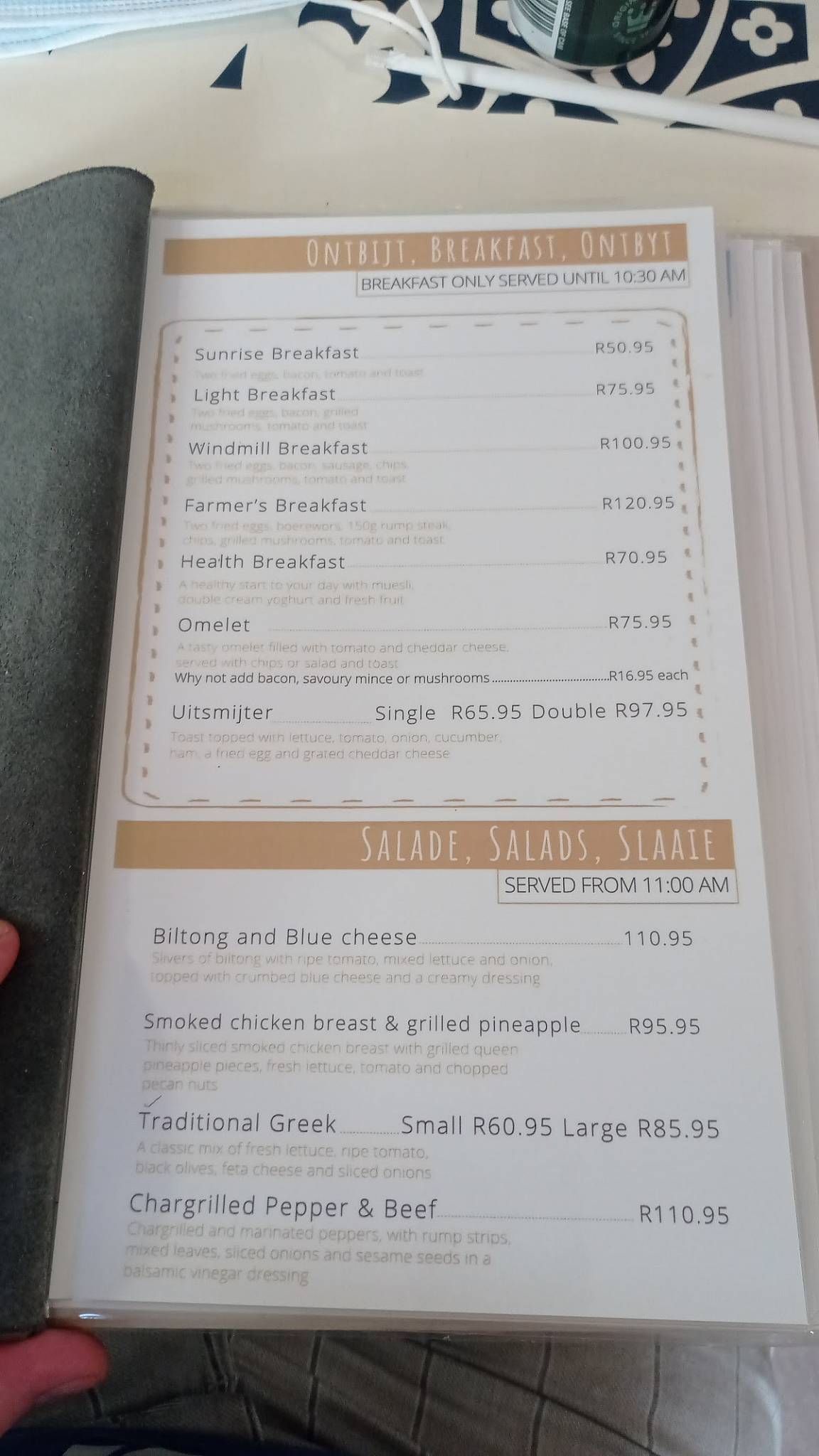Menu at The Windmill Restaurant, Hartbeespoort