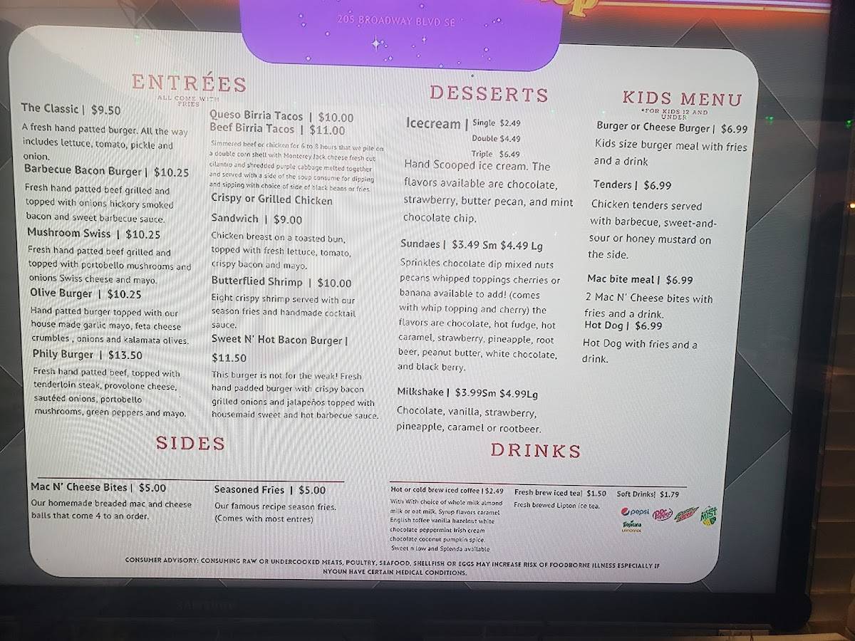 Menu at The purple pit stop restaurant, Polk City