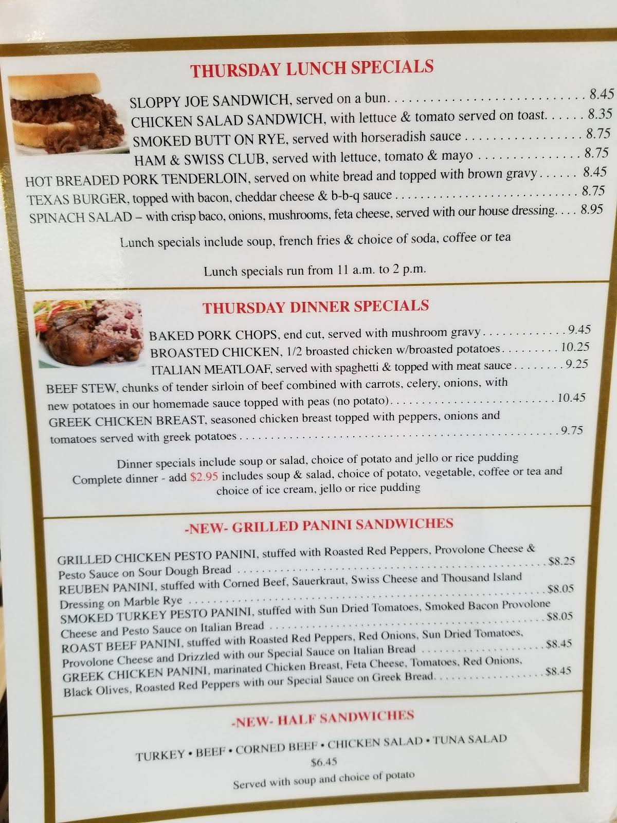 Menu at Three Sons Restaurant, Chicago