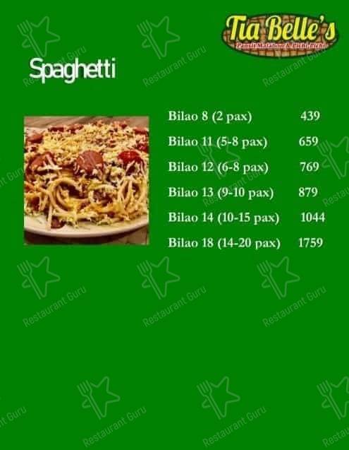 Menu at Tia Belle's restaurant, Silang