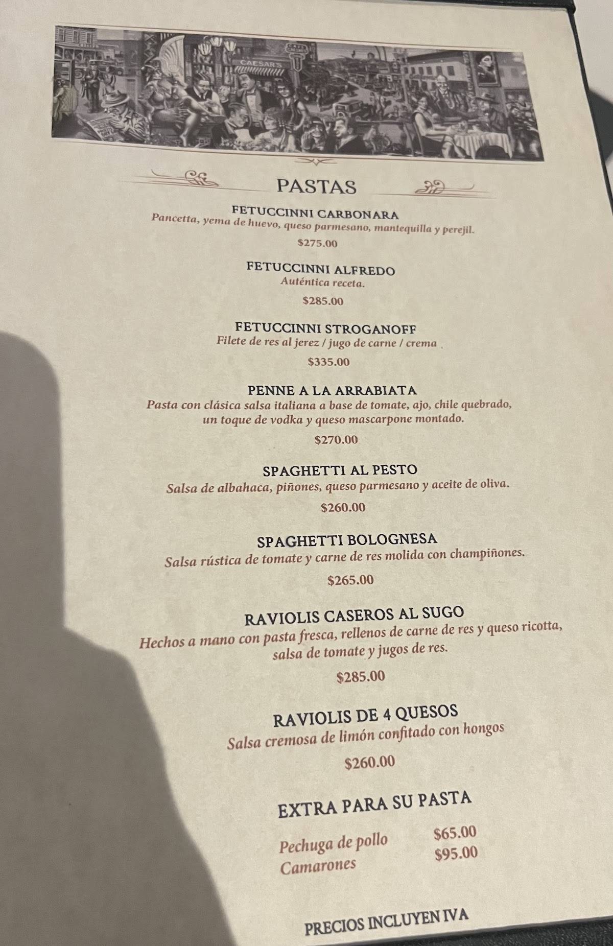 Menu at Caesar's pub & bar, Tijuana, Av. Revolución 8190