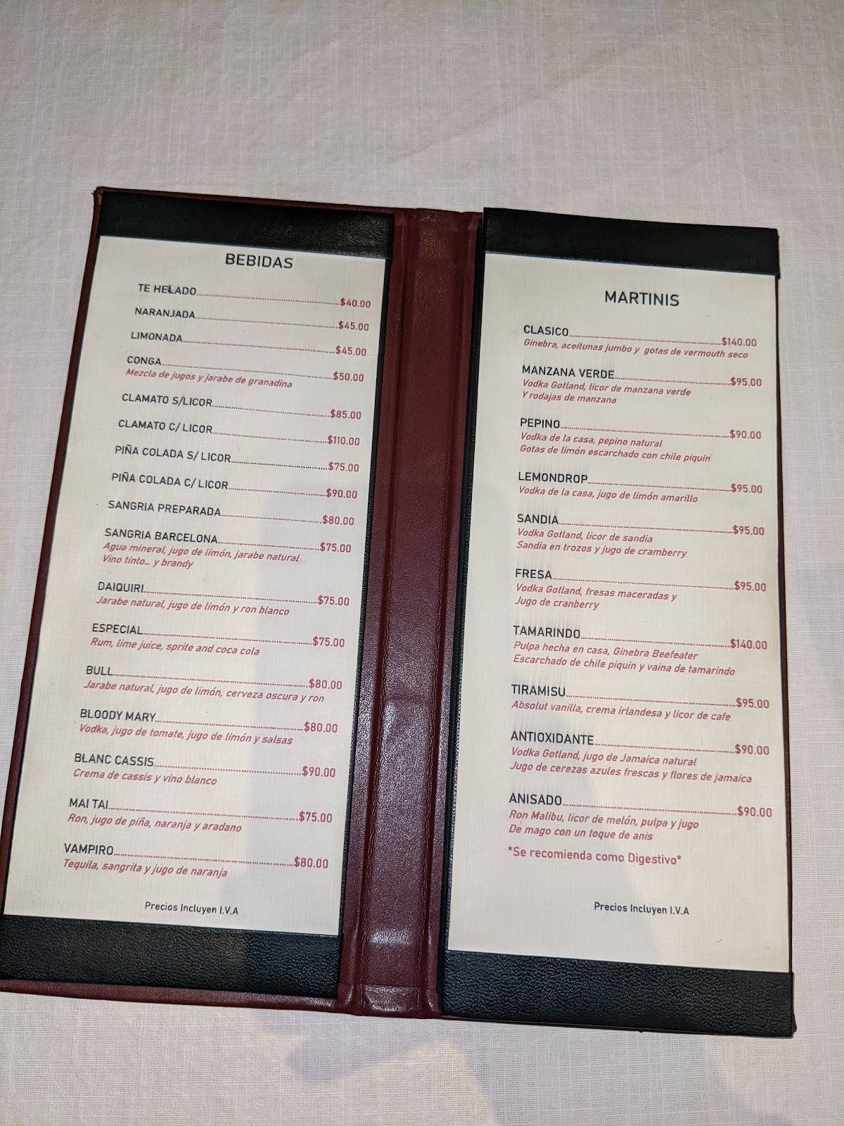 Menu at Caesar's pub & bar, Tijuana, Av. Revolución 8190
