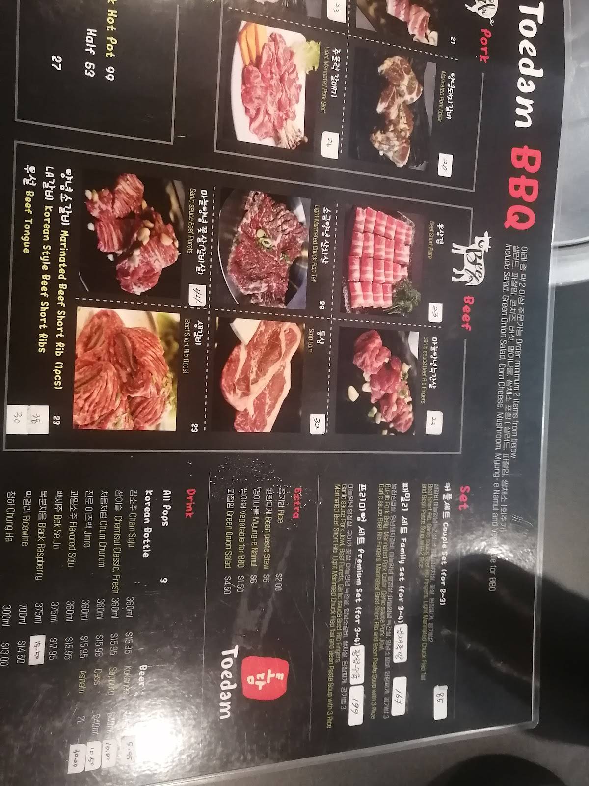 Menu at Toe Dam Korean Fusion BBQ, Coquitlam