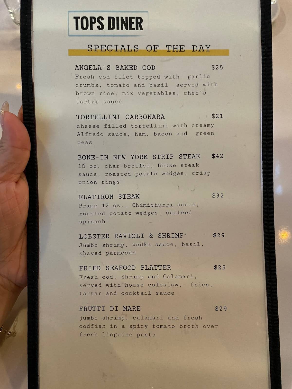 Menu at Tops Diner desserts, East Newark