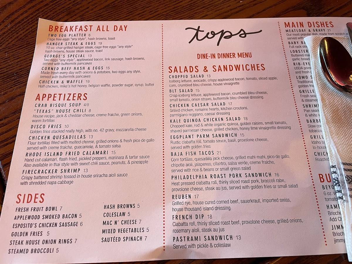 Menu at Tops Diner desserts, East Newark