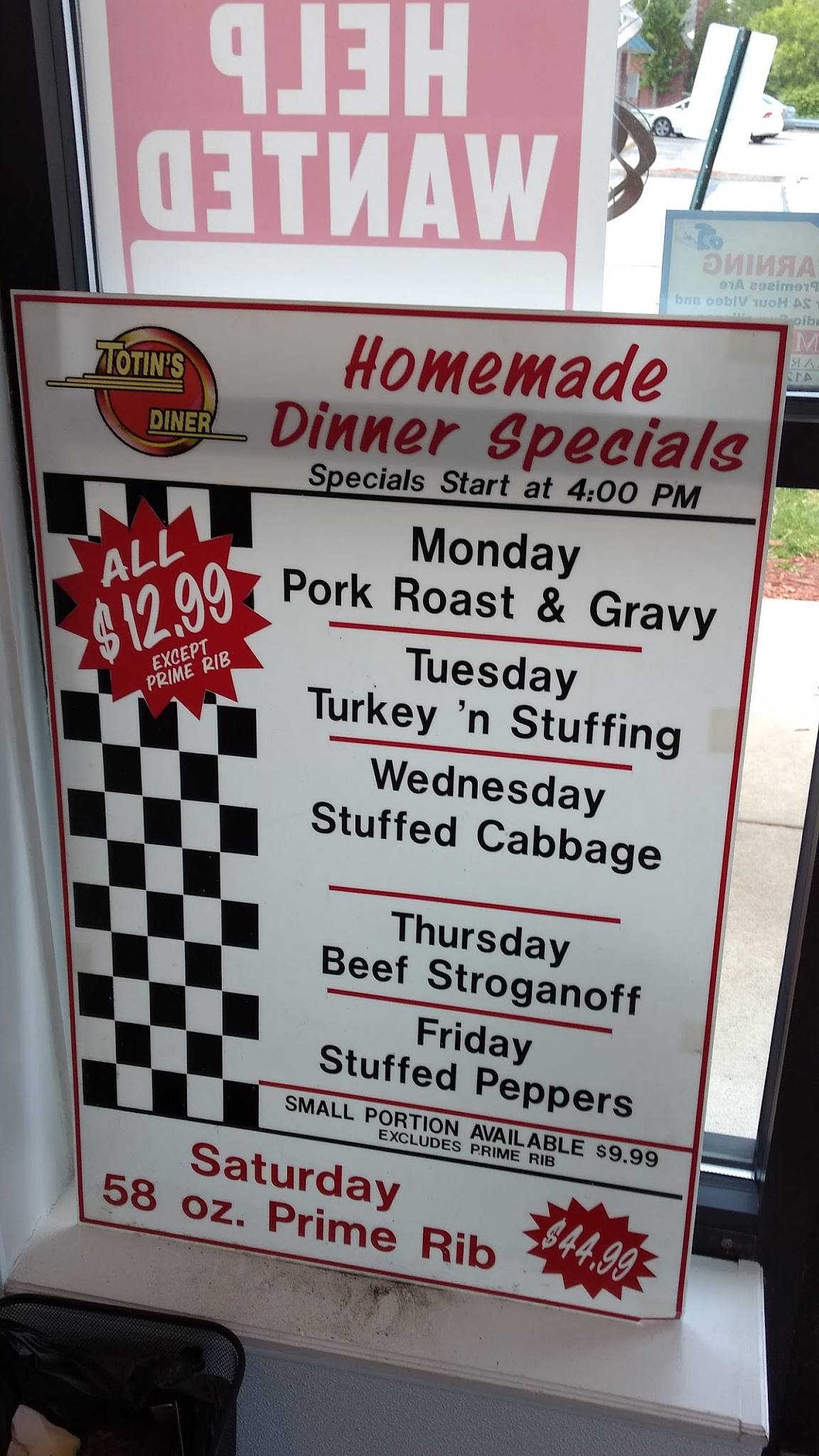 Menu at Totin's Diner restaurant, Wexford