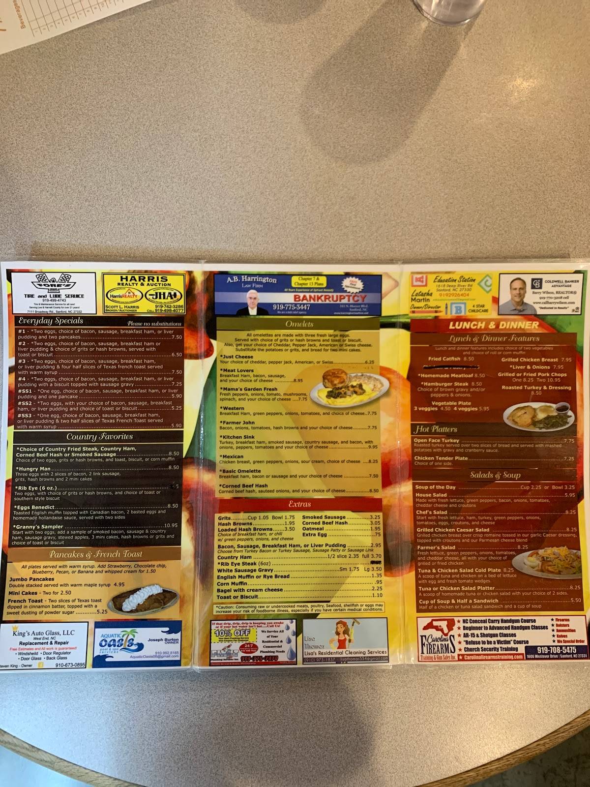 Menu at Tramway Diner restaurant, Sanford
