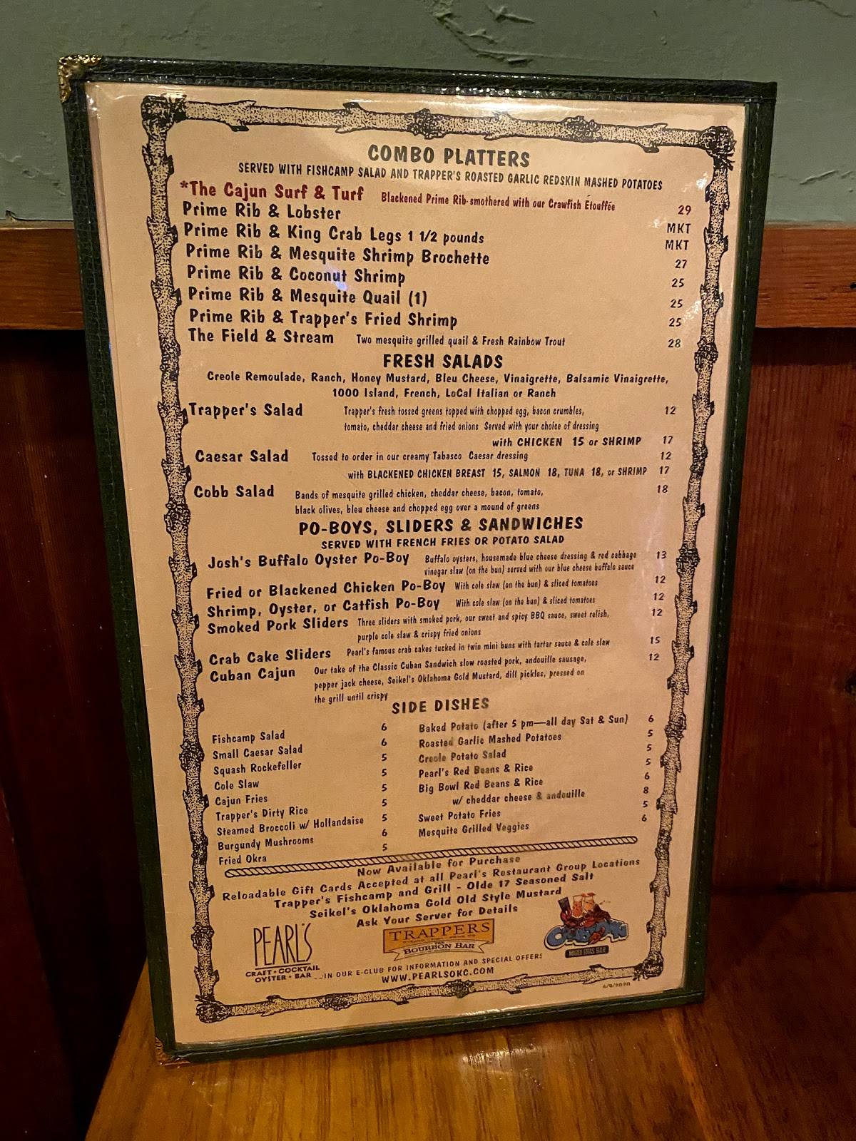 Menu at Trapper's Fishcamp & Grill restaurant, Oklahoma City