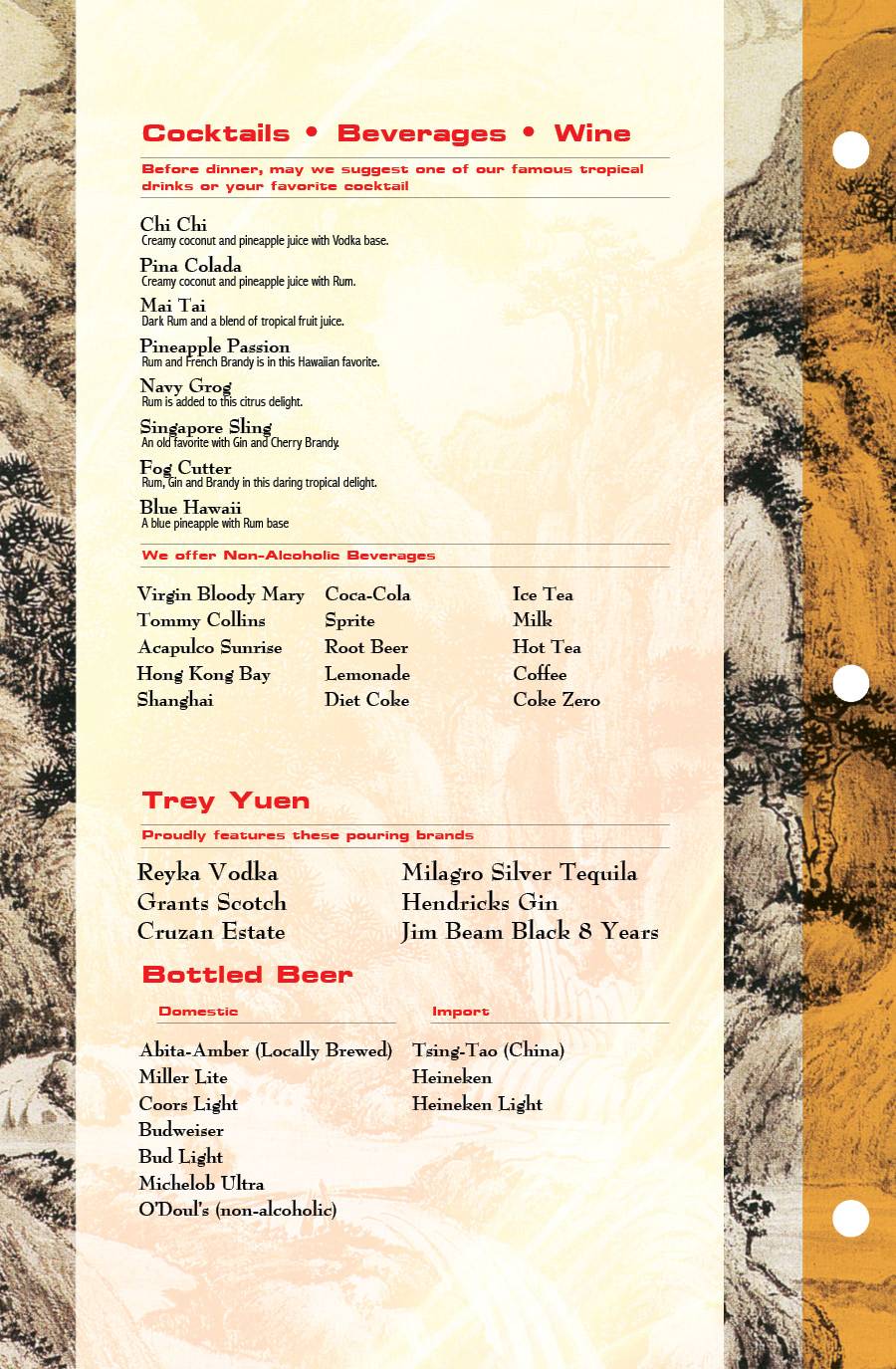 Menu at Trey Yuen restaurant, Mandeville, 600 N Causeway Blvd