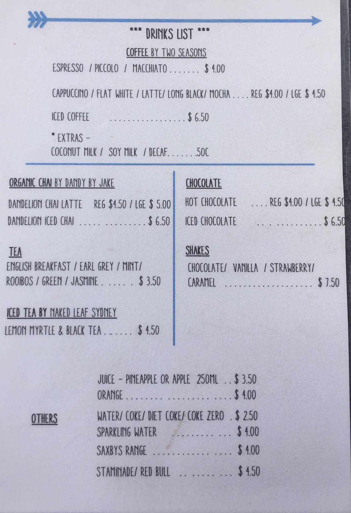 Menu at Rockpool Beach - New Management cafe, Tuncurry