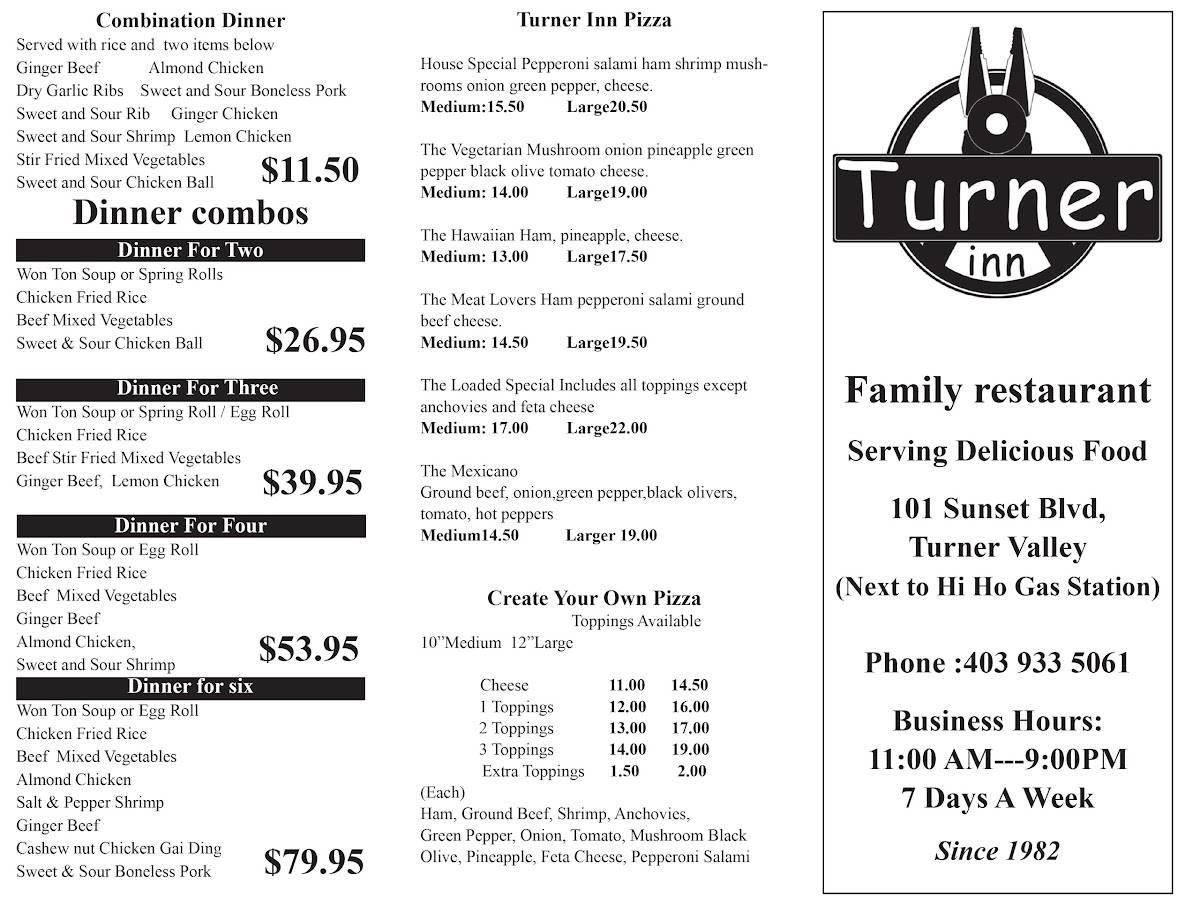 Menu at Turner Inn Family Restaurant, Turner Valley